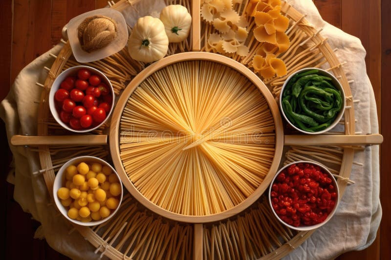 Overhead View of Pasta Drying on a Circular Rack Stock Photo - Image of ...