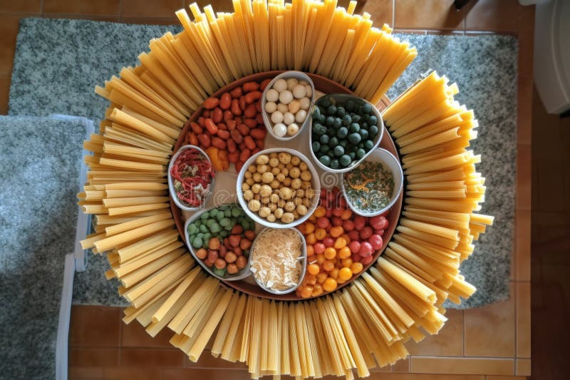 Overhead View of Pasta Drying on a Circular Rack Stock Illustration ...