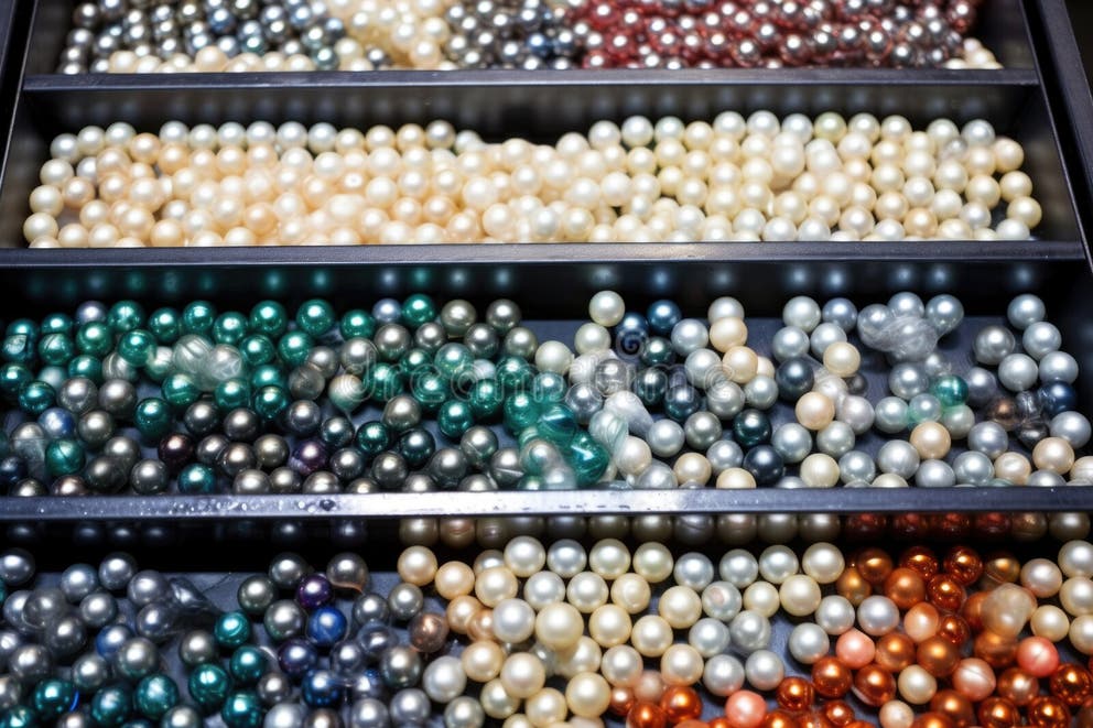 Overhead View of Pearl Sorting Stock Photo - Image of quality, luxury ...