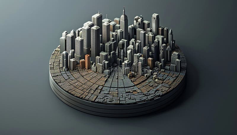 An Overhead View of a Pie Chart with City-related Data Stock ...