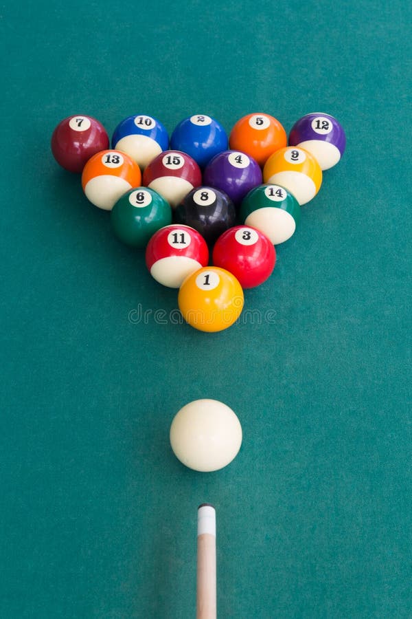 Overhead View of Pool Billards Snooker Balls on Green Table Stock Photo ...