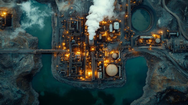Overhead View of a Power Generation Facility Showcasing Mining and ...