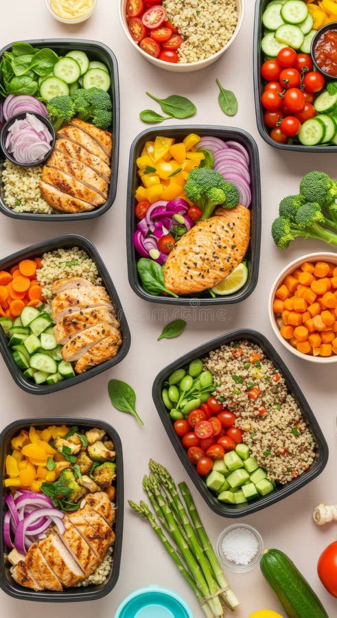 Overhead View of Prepared Healthy Meals in Containers Stock ...