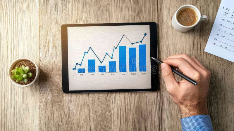 Overhead View of Professional Graph and Coffee Scene Stock Illustration ...