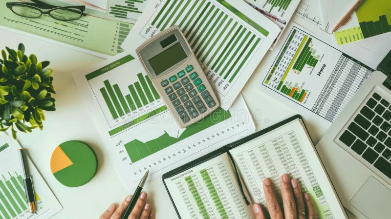 An Overhead View of a Professional Workspace with a Person Analyzing ...