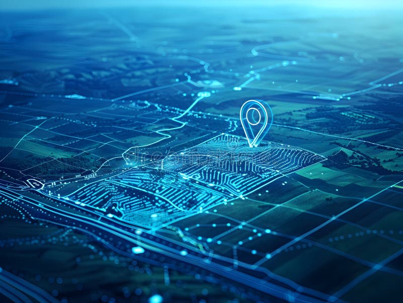 Overhead View of Prosperous Rural Development with Location Pin on ...