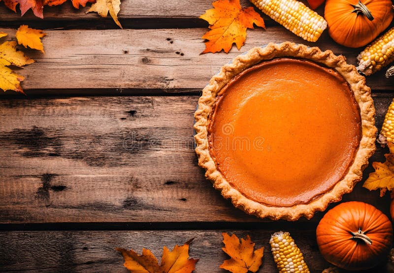 Overhead View of Pumpkin Pie with Fall Decor Stock Illustration ...