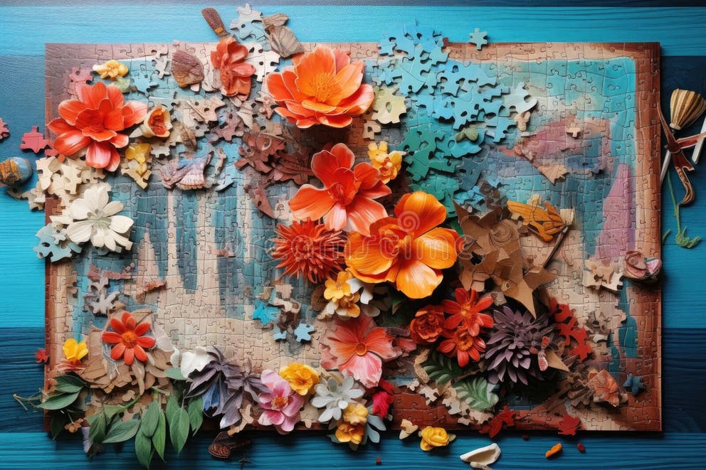 Overhead View of Puzzle in Progress Stock Illustration - Illustration ...