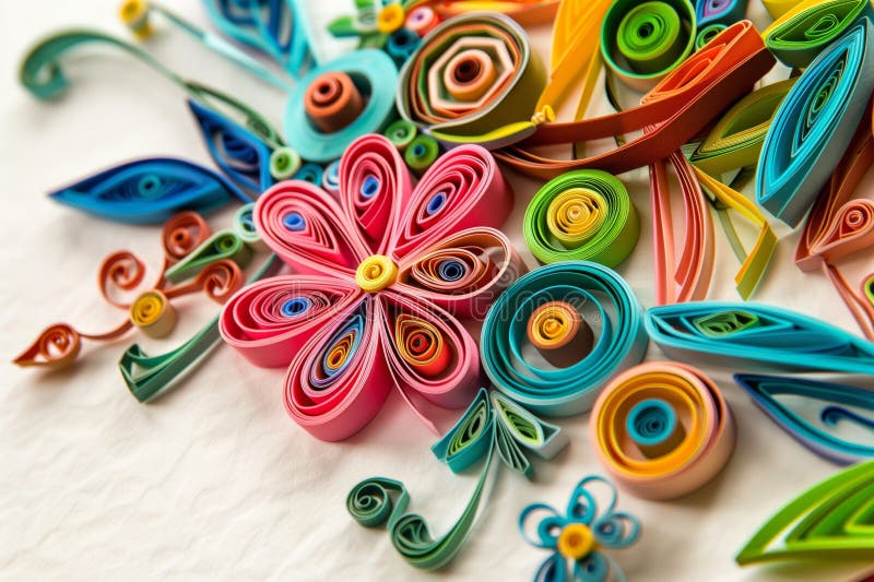 Overhead View of a Quilling Art Project with Paper Strips Stock Image ...