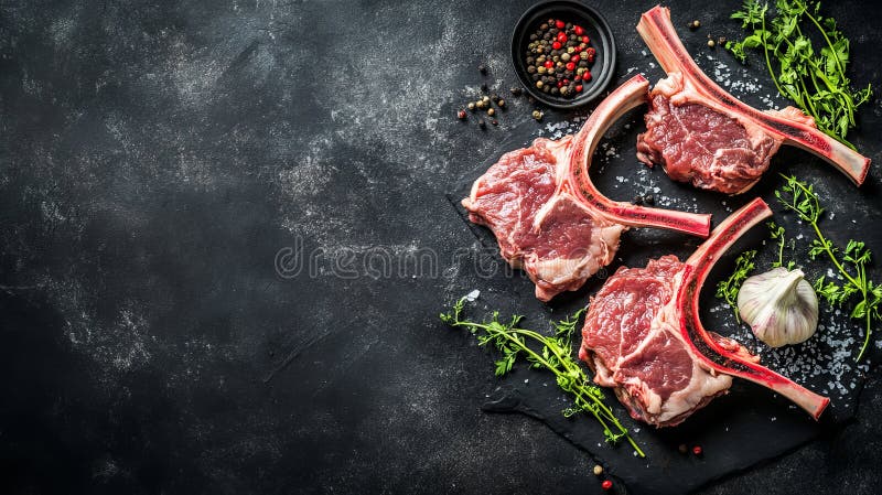 Overhead View of Raw Lamb Chops and Fresh Mutton Cutlets on Ribs ...