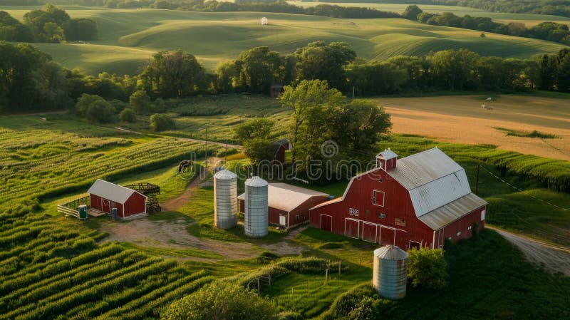 An Overhead View of the Red Barn Farm and the American Countryside ...