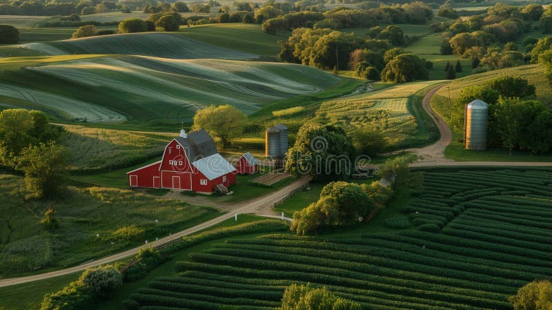 An Overhead View of the Red Barn Farm and the American Countryside ...