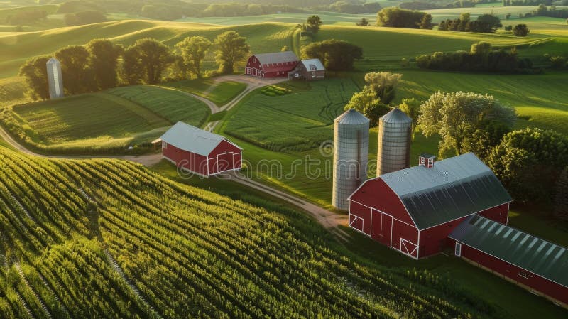 An Overhead View of the Red Barn Farm and the American Countryside ...
