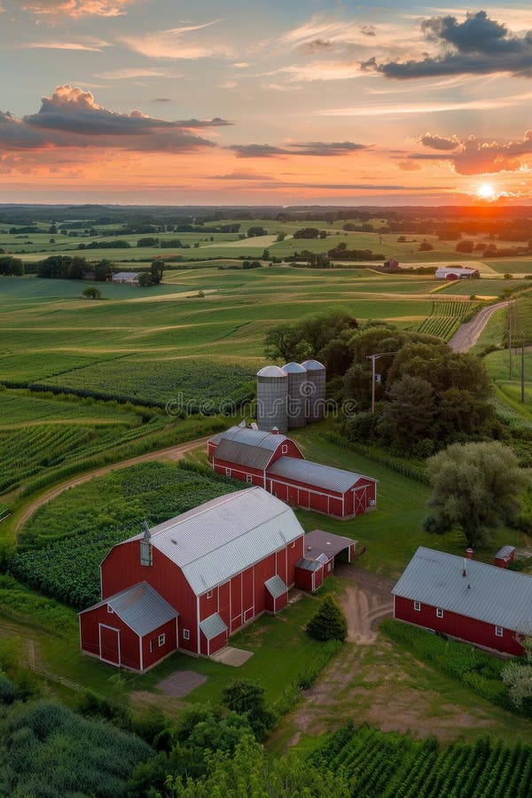 An Overhead View of the Red Barn Farm and the American Countryside ...