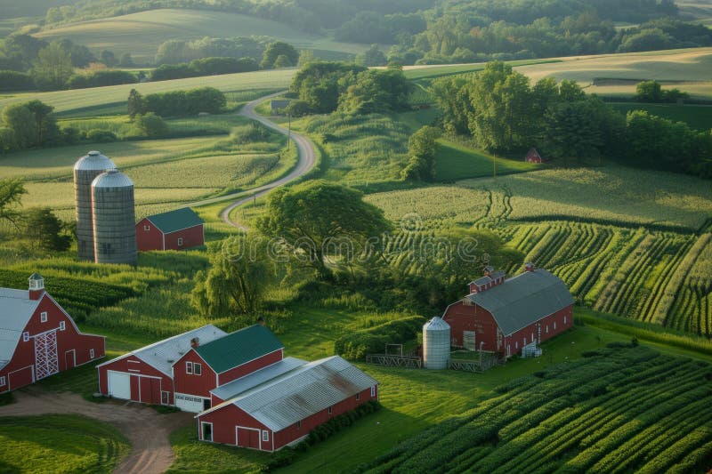 An Overhead View of the Red Barn Farm and the American Countryside ...