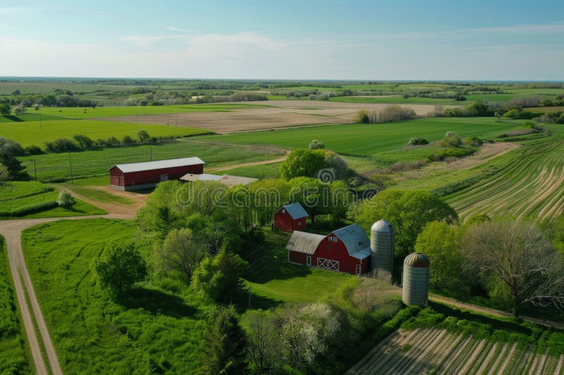 An Overhead View of the Red Barn Farm and the American Countryside ...