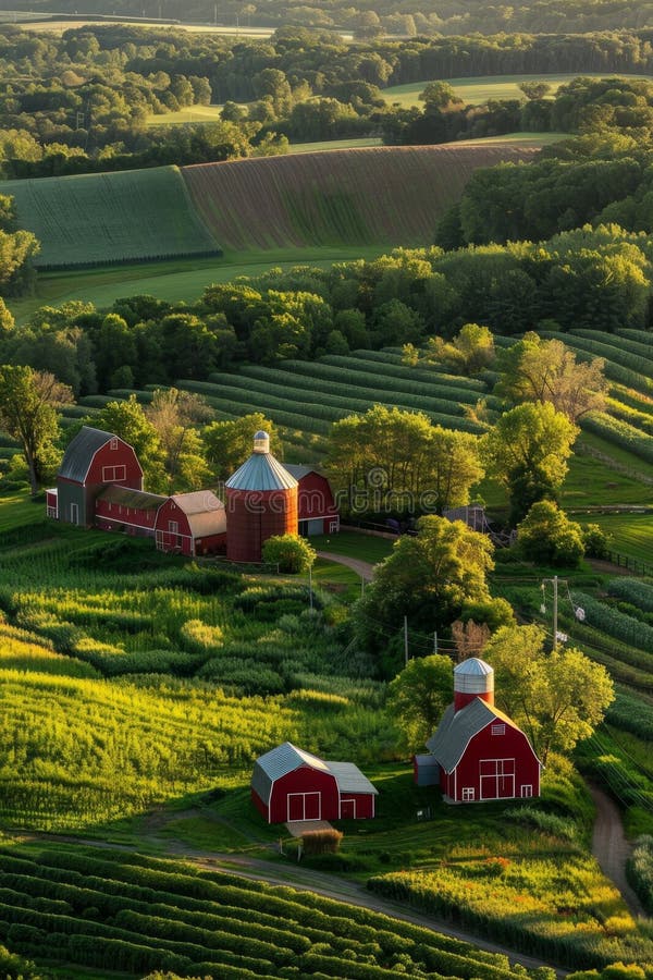 An Overhead View of the Red Barn Farm and the American Countryside ...