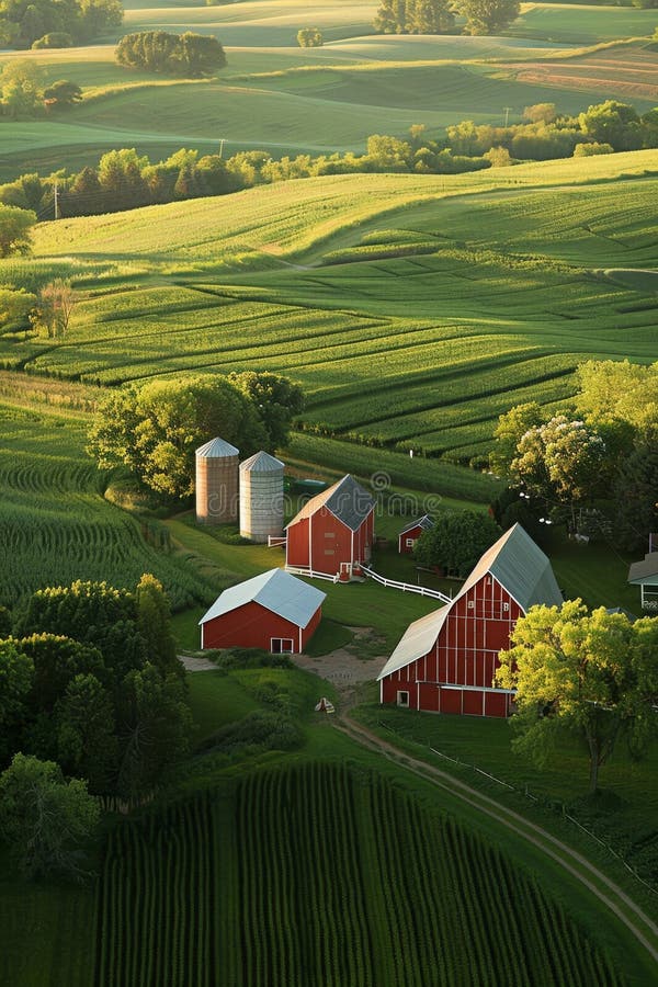 An Overhead View of the Red Barn Farm and the American Countryside ...