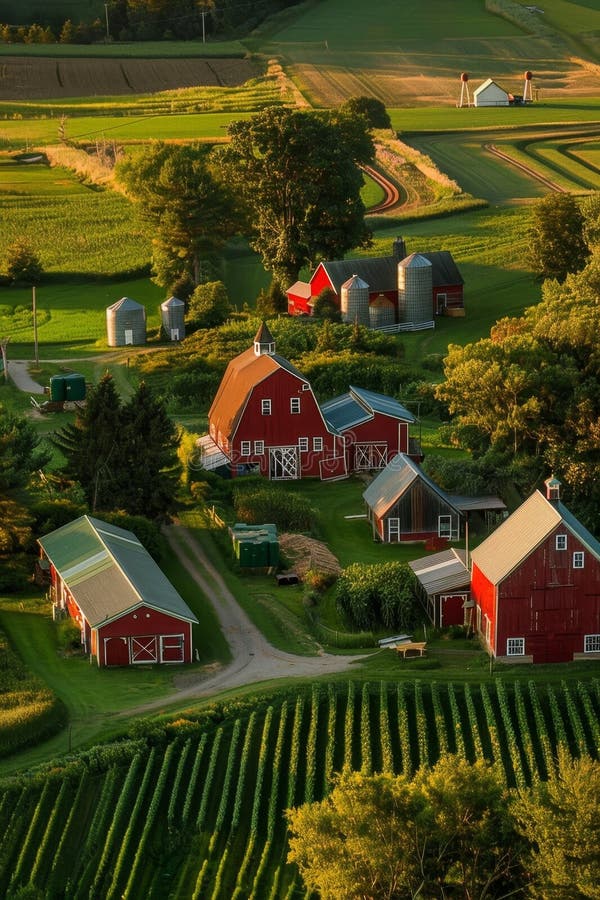 An Overhead View of the Red Barn Farm and the American Countryside ...
