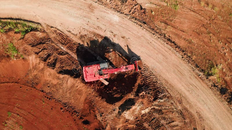 Overhead View of Red Excavator on a Clay Quarry Stock Video - Video of ...