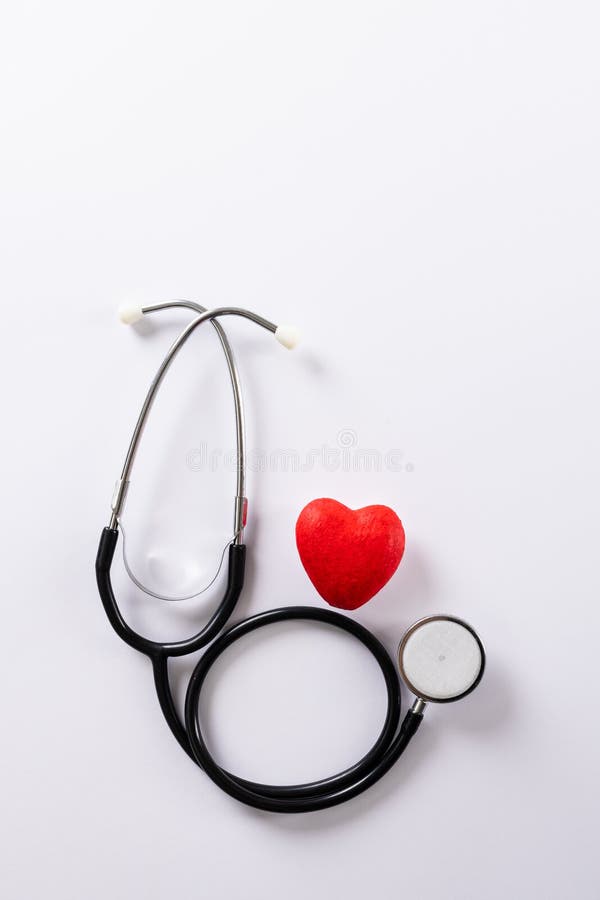 Overhead View of Red Heart Shape with Stethoscope Over White Background ...