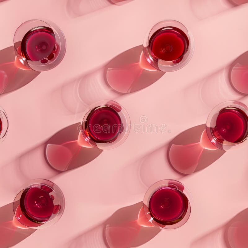Overhead View of Red Wine Glasses on Pink Surface Stock Illustration ...