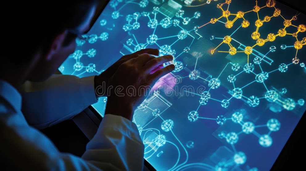 An Overhead View of a Researcher Using a Touch Screen Interface To ...
