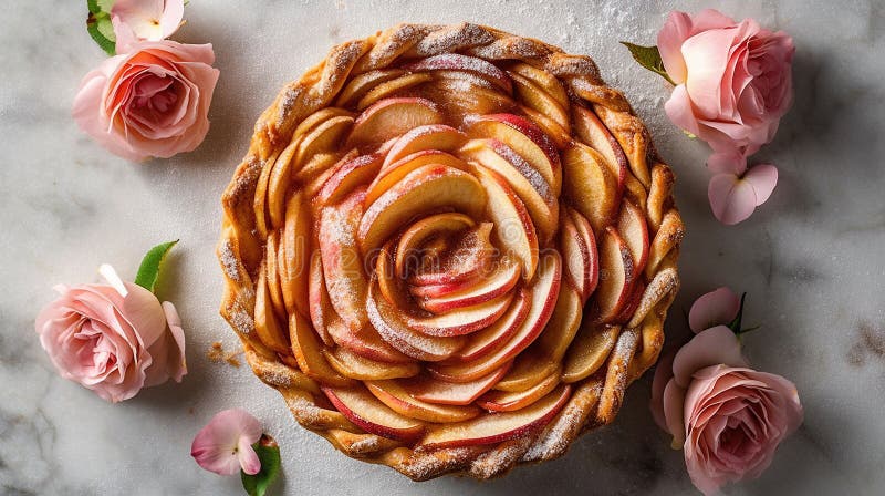 Overhead View of Rose Apple Pie Generative AI Stock Illustration ...