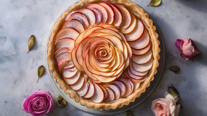 Overhead View of Rose Apple Pie Generative AI Stock Illustration ...