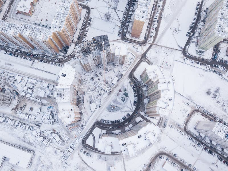 Overhead View of Round High Rise Buildings Construction Site Stock ...