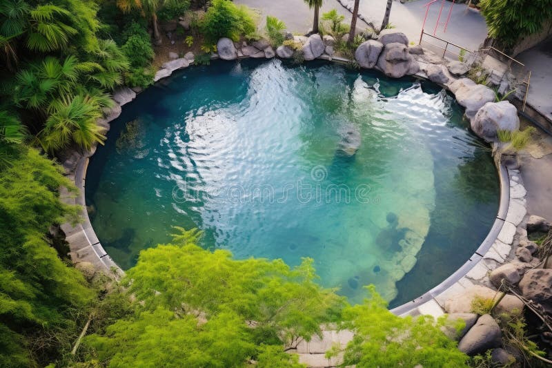 Overhead View of a Round Hot Spring Pool Stock Image - Image of view ...