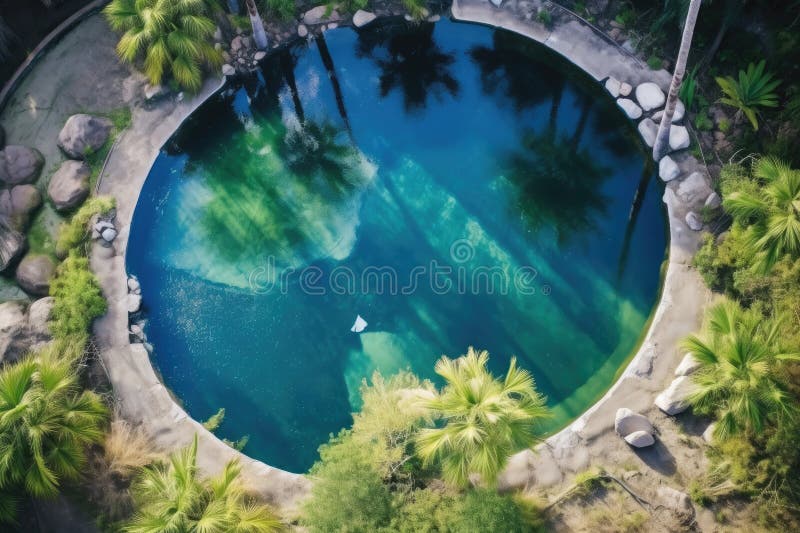 Overhead View of a Round Hot Spring Pool Stock Image - Image of nature ...