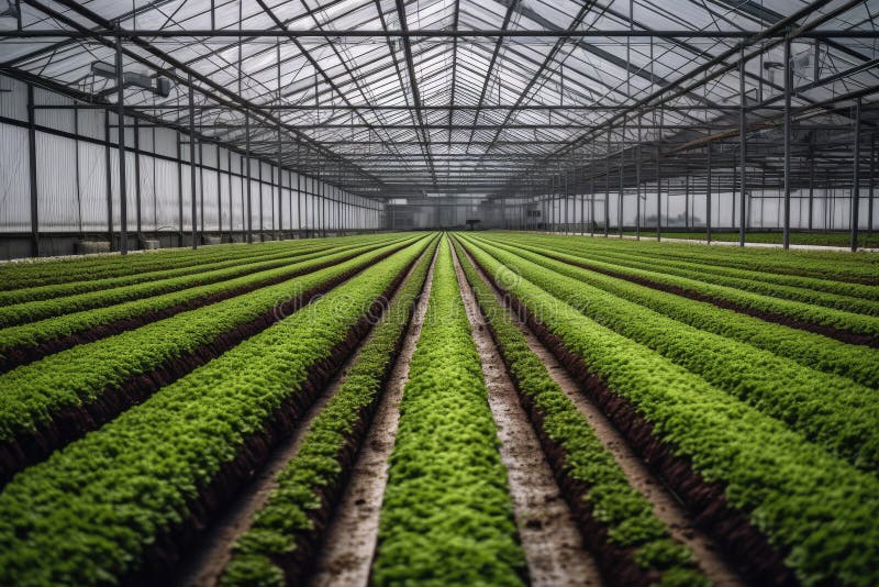 Large Greenhouse Filled with Rows of Green Plants. Generative Ai Stock ...