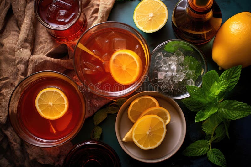 Overhead View of Rum Punch Ingredients in Bowls Stock Illustration ...