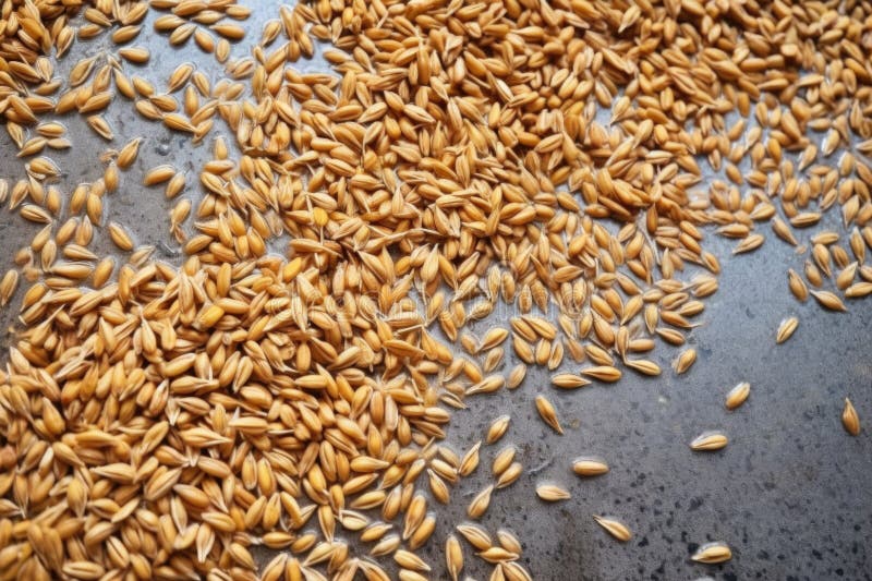 Overhead View of Scattered Malt Barley Grains on Concrete Floor Stock ...