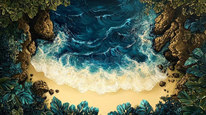 Overhead View of a Secluded Tropical Beach Stock Illustration ...