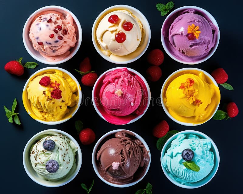 Overhead View Set of Ice Cream of Different Flavours. Stock ...