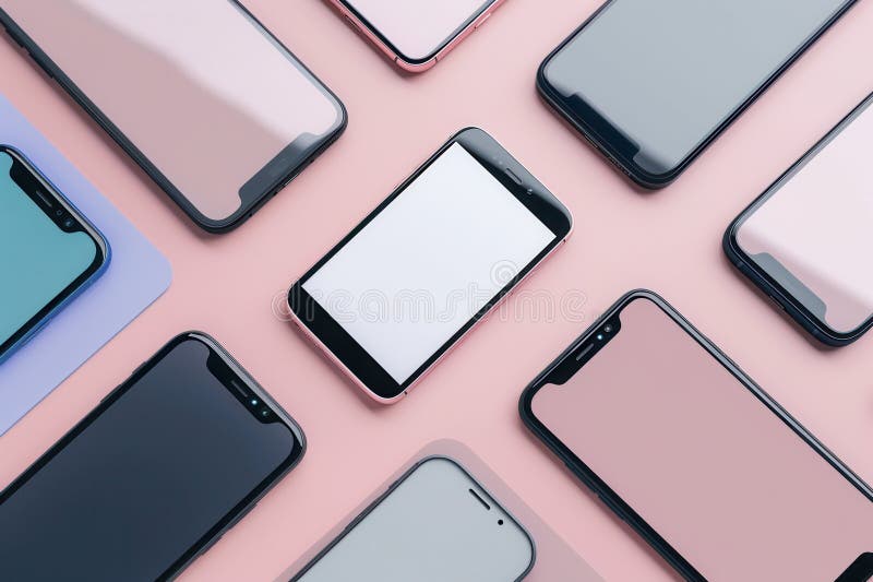 An Overhead View of Several Modern Smartphones Arranged in Different ...