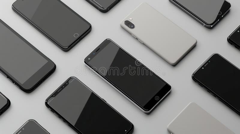 An Overhead View of Several Modern Smartphones Arranged at Various ...