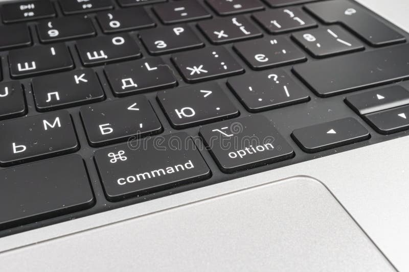 Overhead View of a Sleek, Modern Laptop Keyboard with English Labeled ...