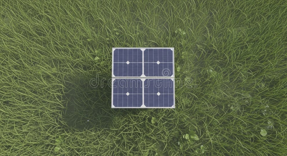 Overhead View of a Small Square Solar Panel Array on Green Grass for ...