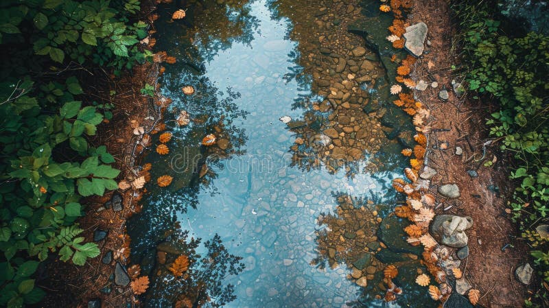 Overhead View of a Small Stream in a Forest Stock Image - Image of ...