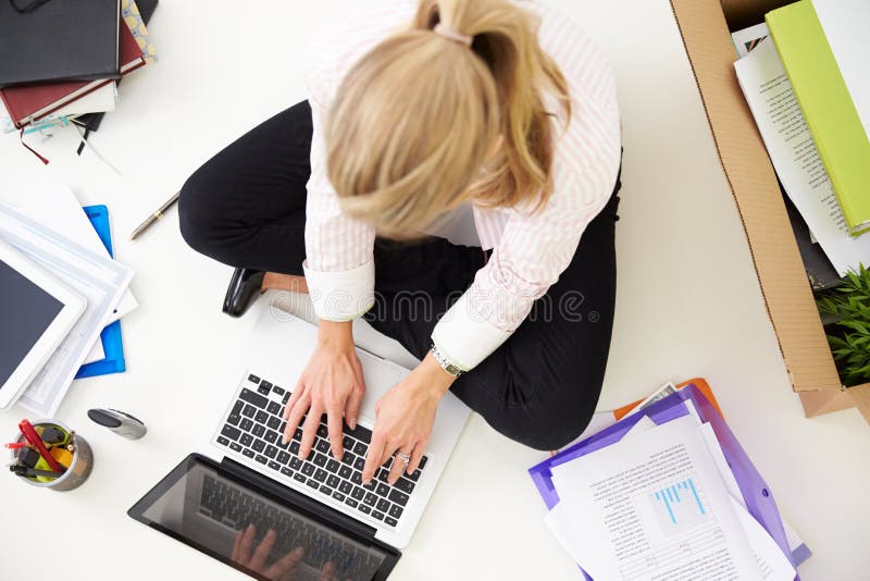 Overhead View of Start Up Business Moving into Office Stock Image ...