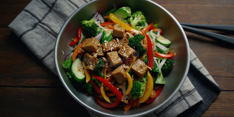 Overhead View of Stir Fry Salad in a Pan. Stock Illustration ...