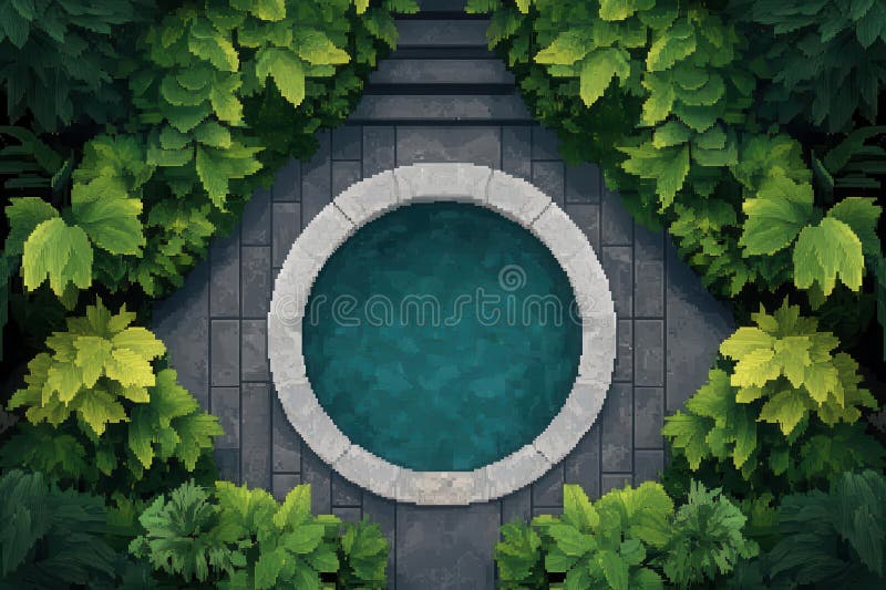Overhead View of a Stone Well with Green Water, Surrounded by Lush ...