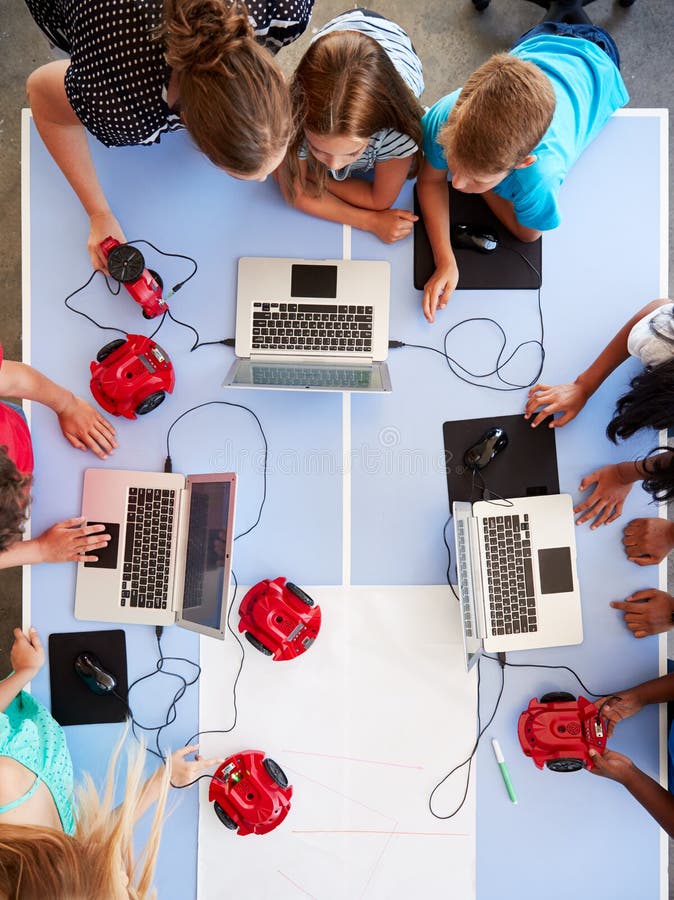 Overhead View of Students in after School Computer Coding Class ...