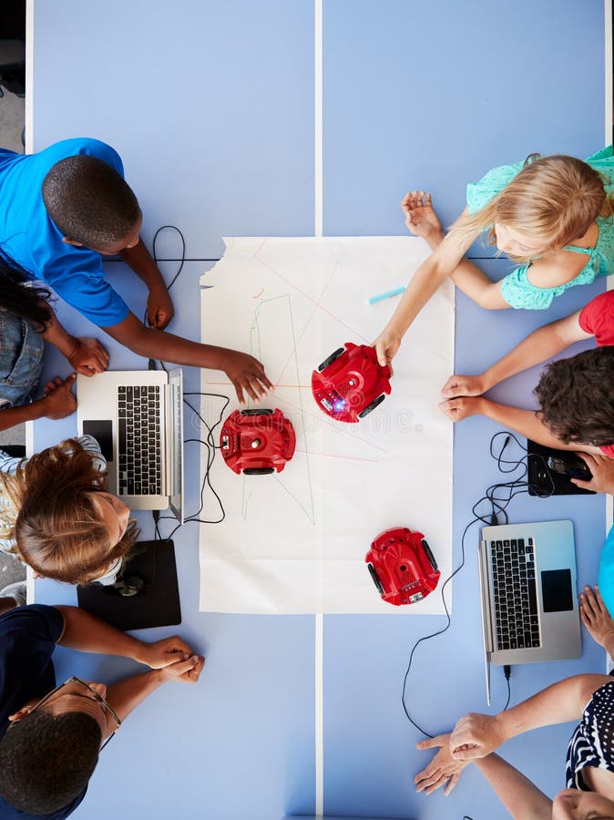 Overhead View of Students in after School Computer Coding Class ...