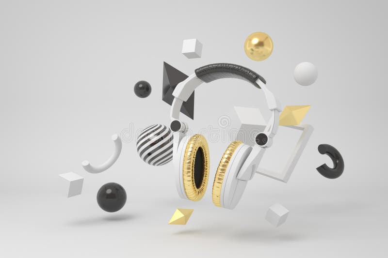 Levitating Headphones with Geometric Figures Stock Illustration ...