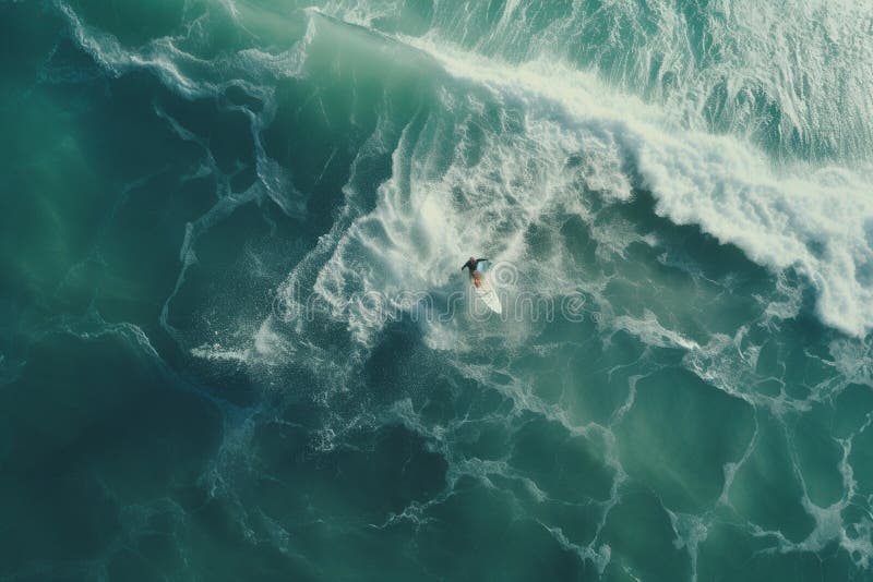 Overhead View of a Surfer Catching a Wave in. Generative Ai Stock ...