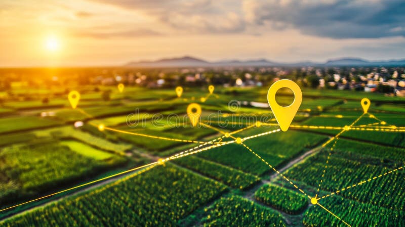 An Overhead View of the Terrain Displaying Markers that Indicate Land ...